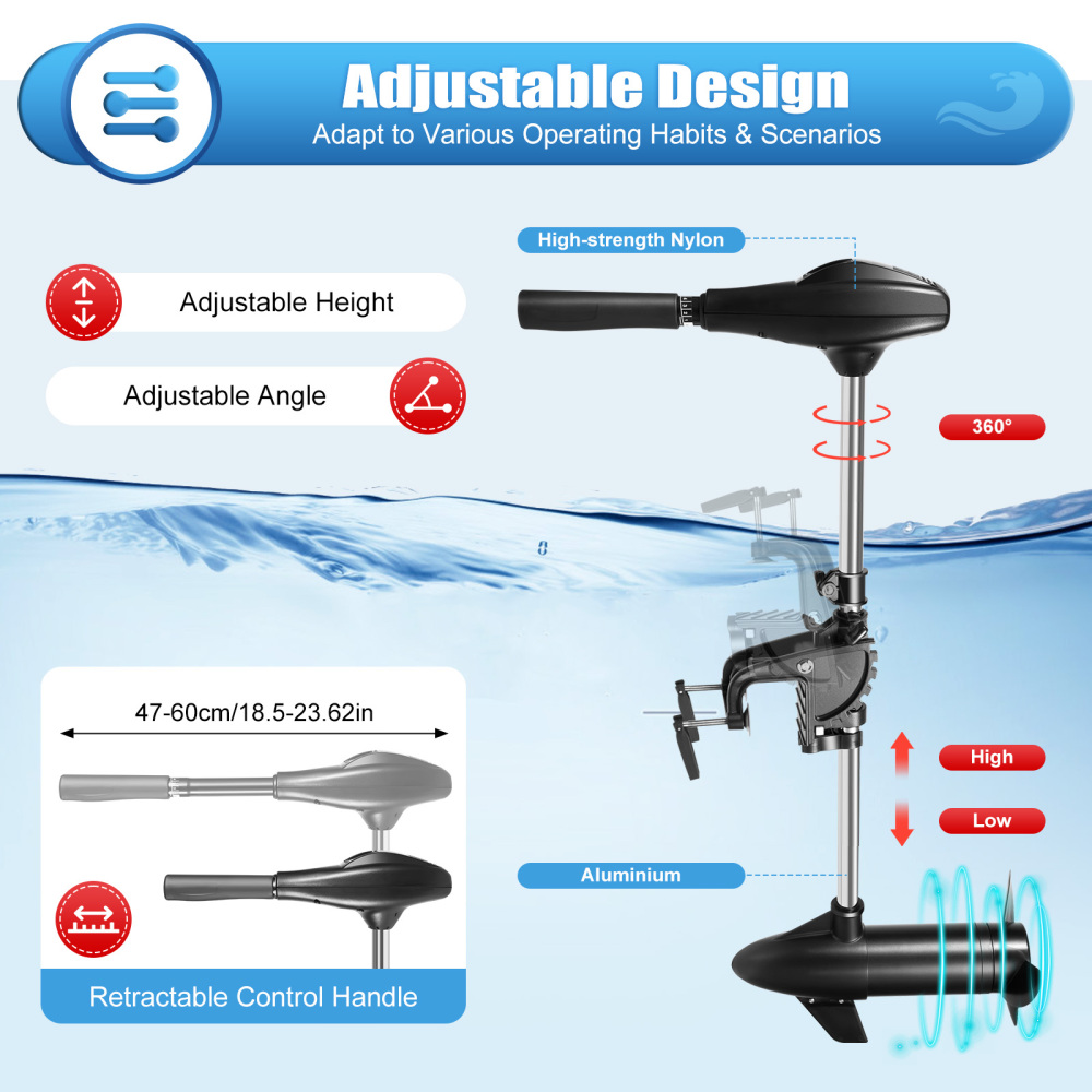 Electric Mounted Trolling Motor, 58LBS Thrust Electric Trolling Motor ...